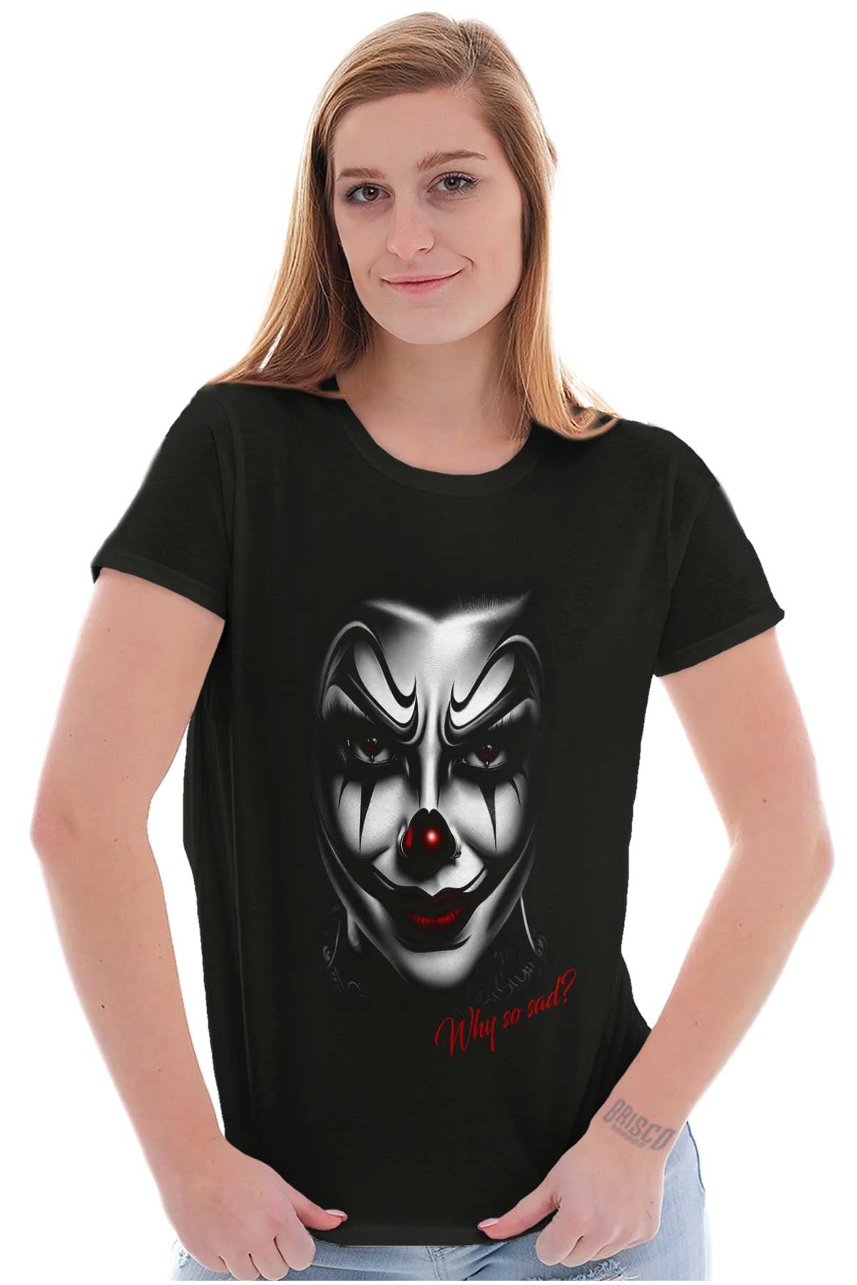 Cool Why So Sad Scary Horror Clown Womens Fitted Plus Size Graphic Tee ...