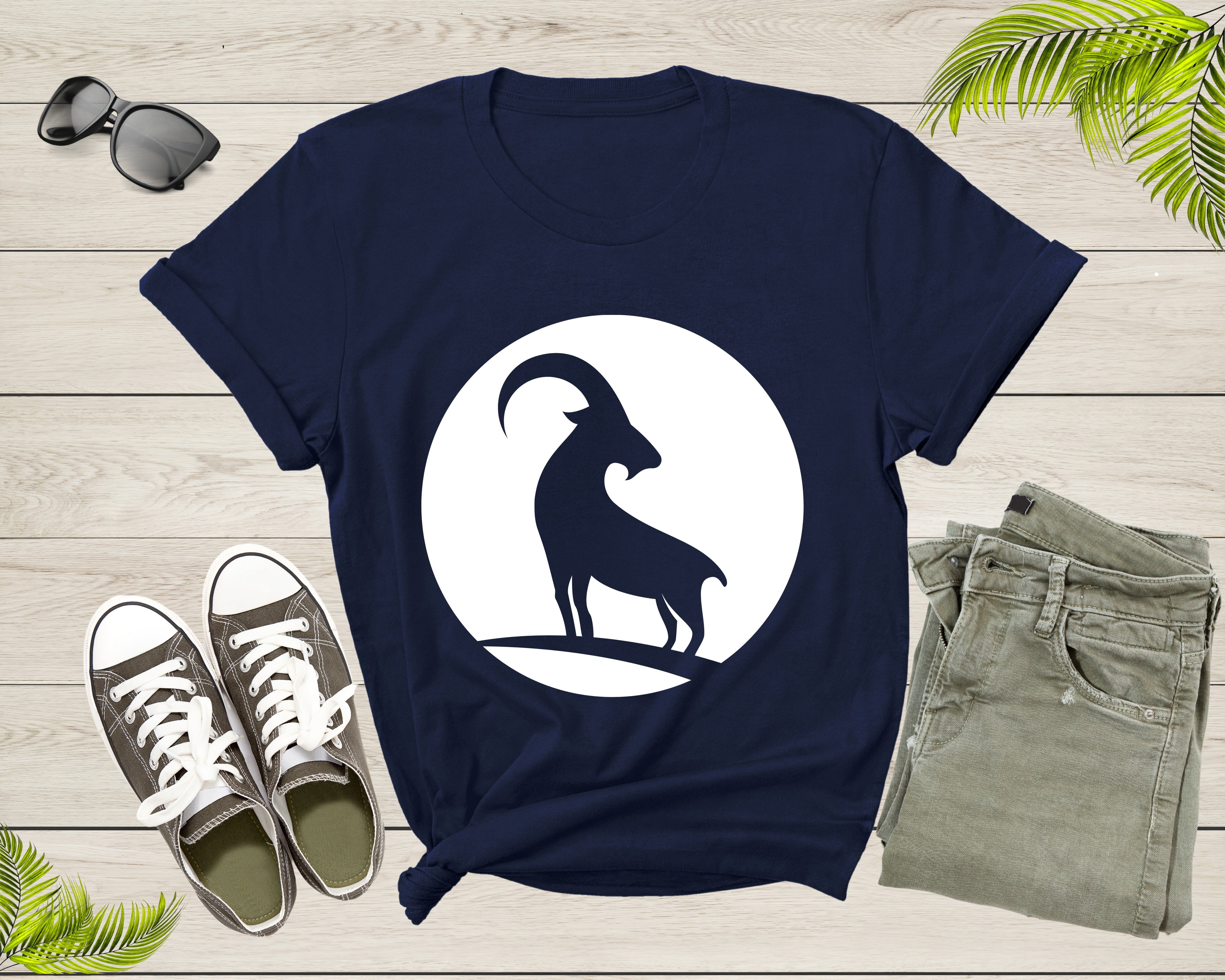 Cool Wild Goat Animal Horn Livestock Silhouette Capricorn T-Shirt Goat ...