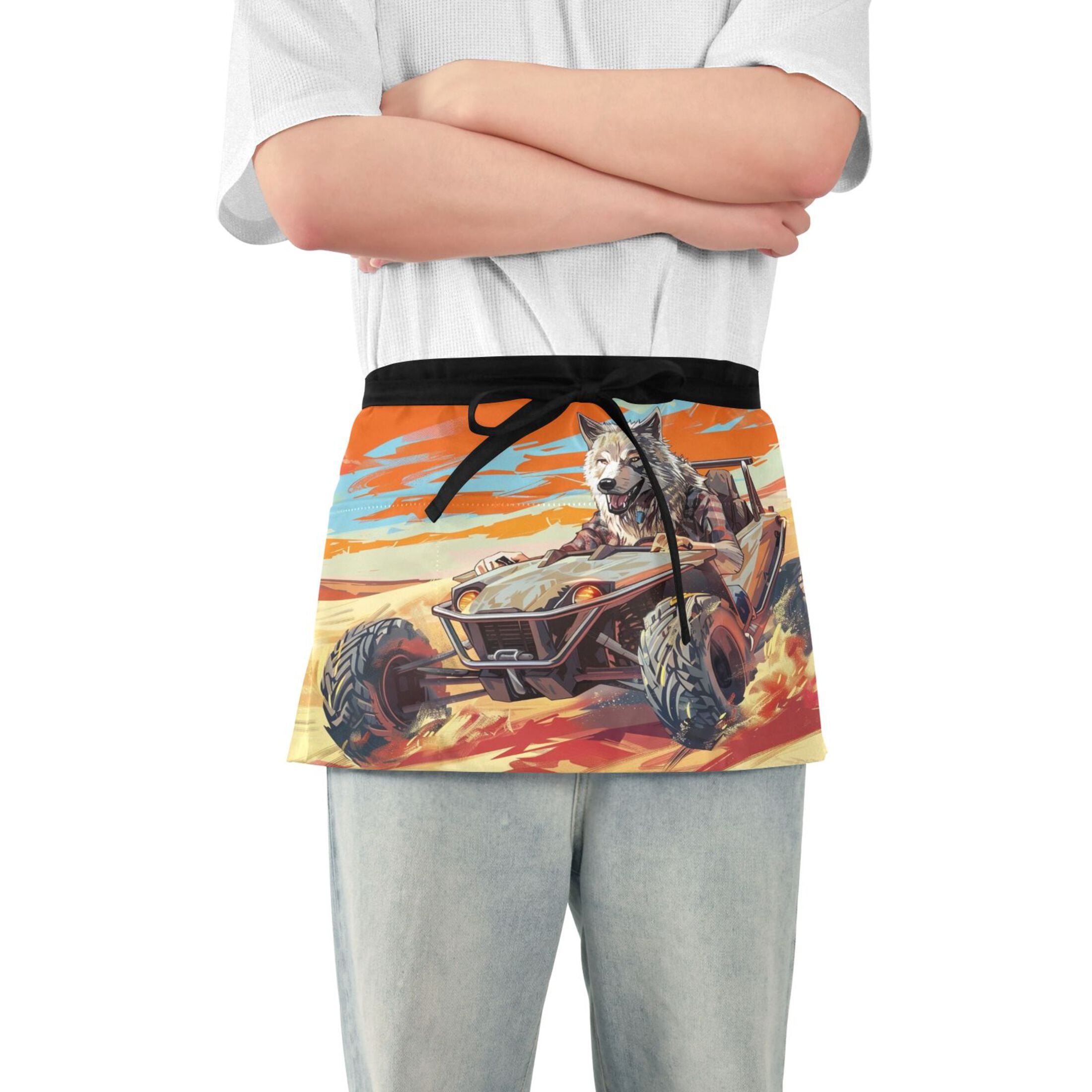 Cool Wolf Driving Car Server Apron with 3 Pockets Waterproof Waitress ...