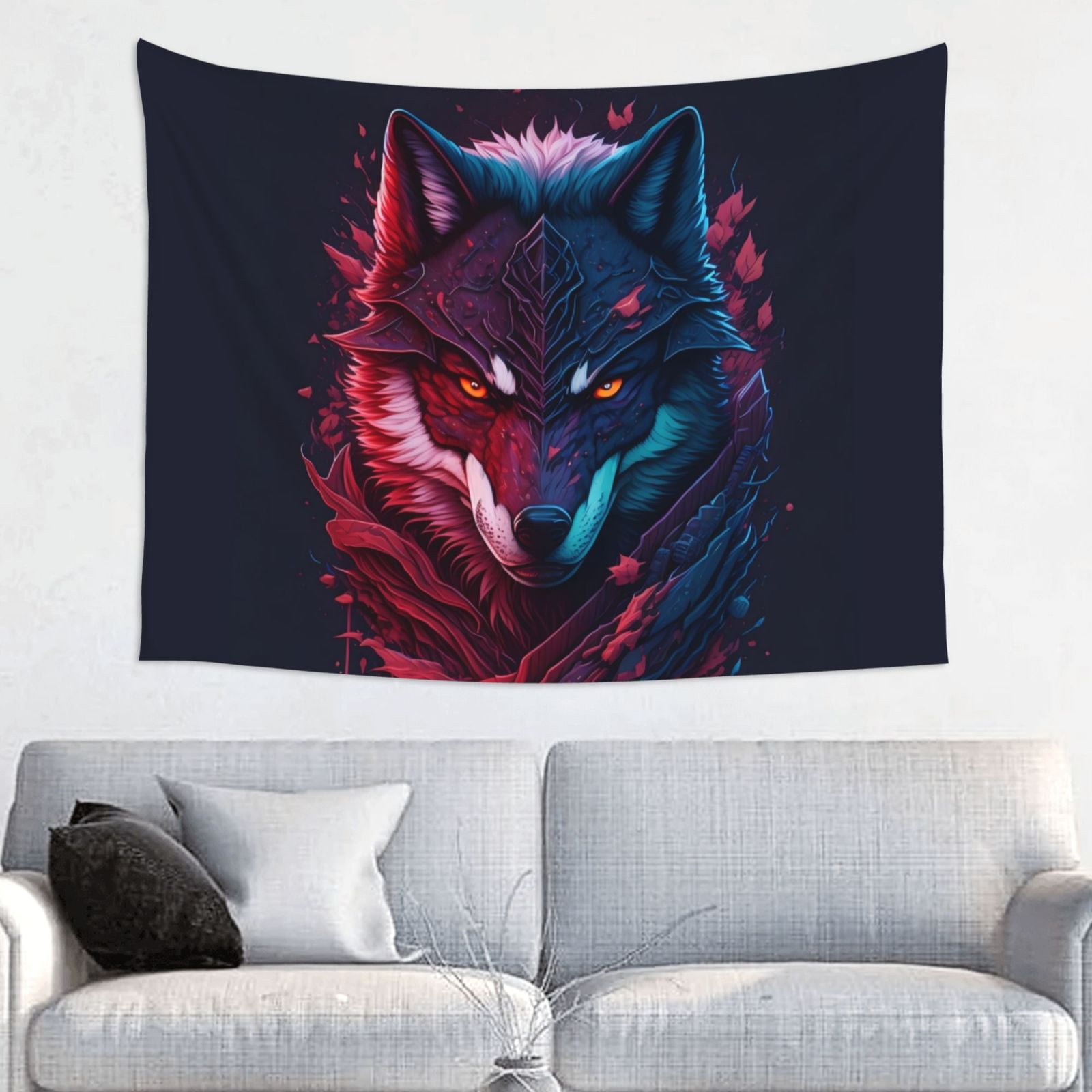 Cool Wolf Head Tapestry Wall Hanging, Wall Tapestry for Bedroom College ...
