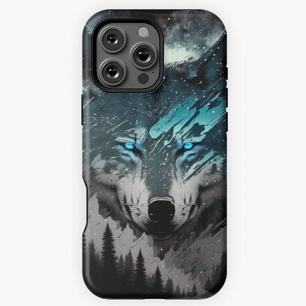 Cool Wolf Portrait Teal and Grey Phone Case for iPhone 16 15 14 13 12 ...