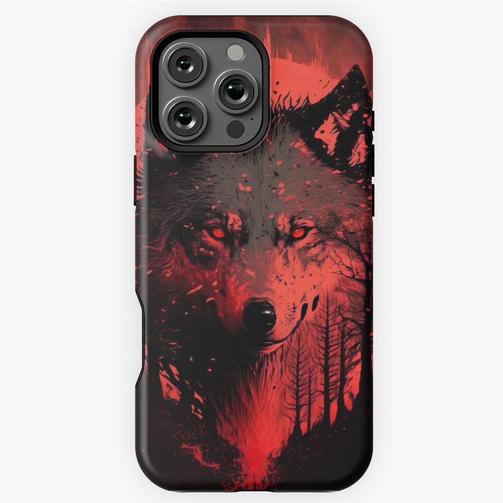Cool Wolf Portrait with Red Glow Phone Case for iPhone 16 15 14 13 12 ...