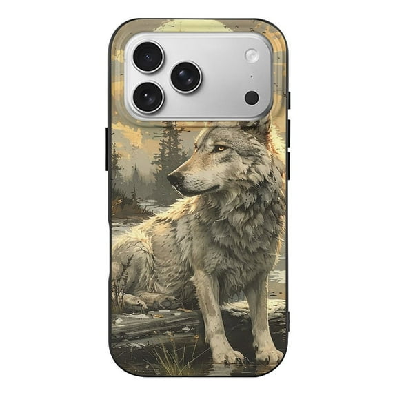 Cool Wolf Vintage Moon Black TPU Case for iPhone 17 Pro Slim Shockproof Protective Phone Cover ...