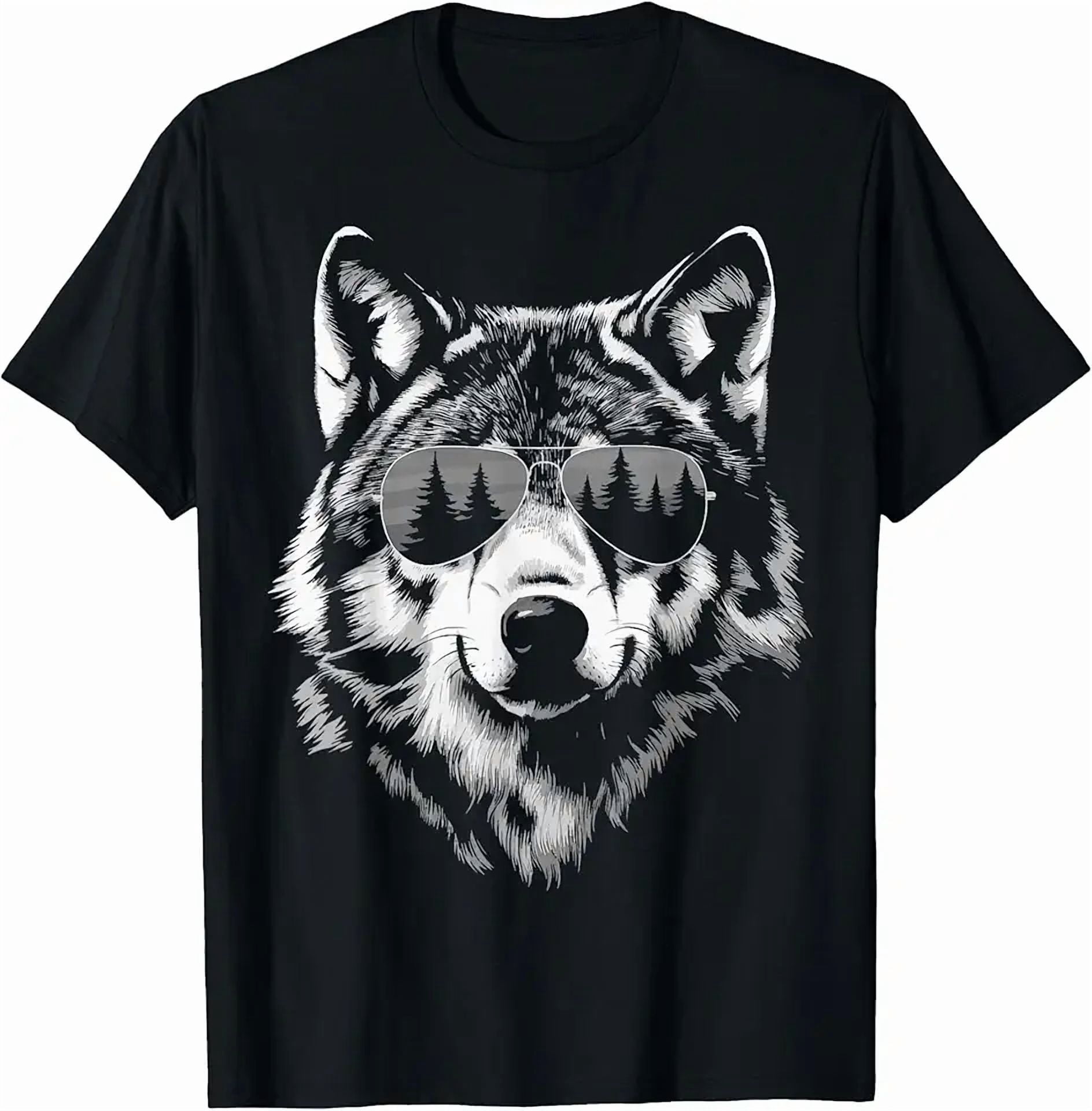 Cool Wolf Wearing Aviator Sunglasses Unisex Short Sleeve Graphic Tee ...