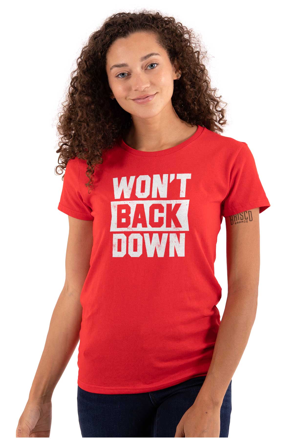 Cool Won't Back Down Gym Workout Womens Slim Fit Graphic Tee Brisco ...
