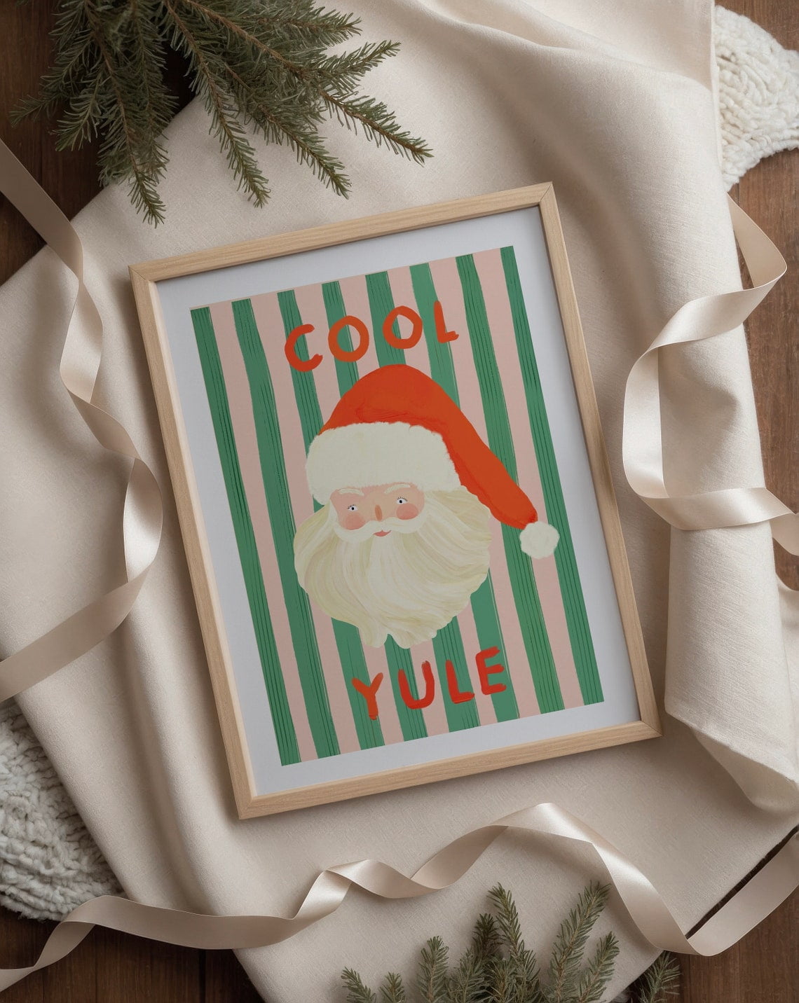 Cool Yule Poster, Hand-Drawn Santa Art Print, Whimsical Winter UNFRAMED ...