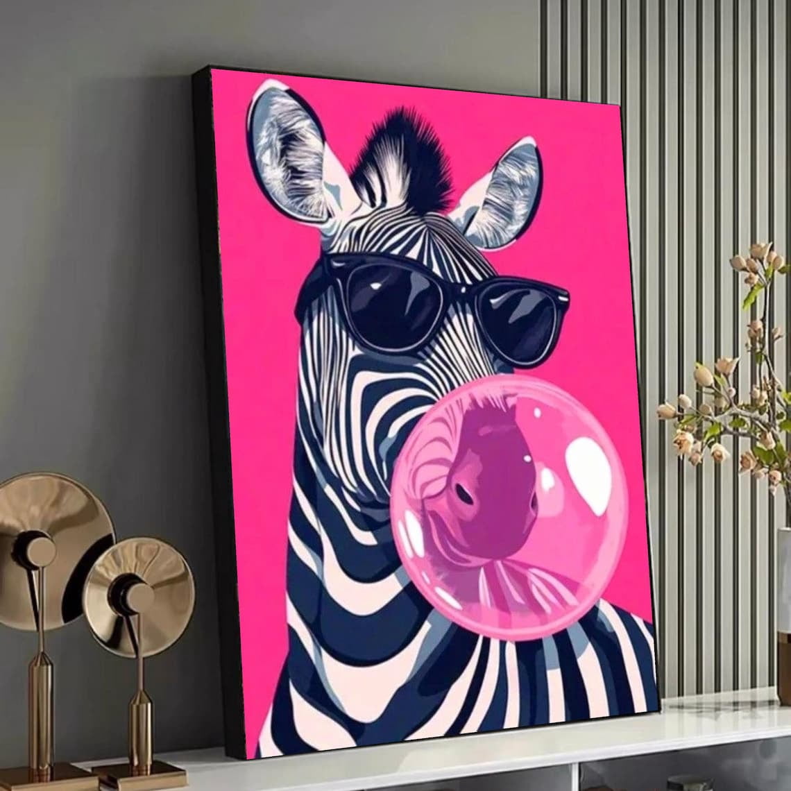 Cool Zebra With Sunglasses Poster, Bubblegum Animal Wall Art, Unframed ...