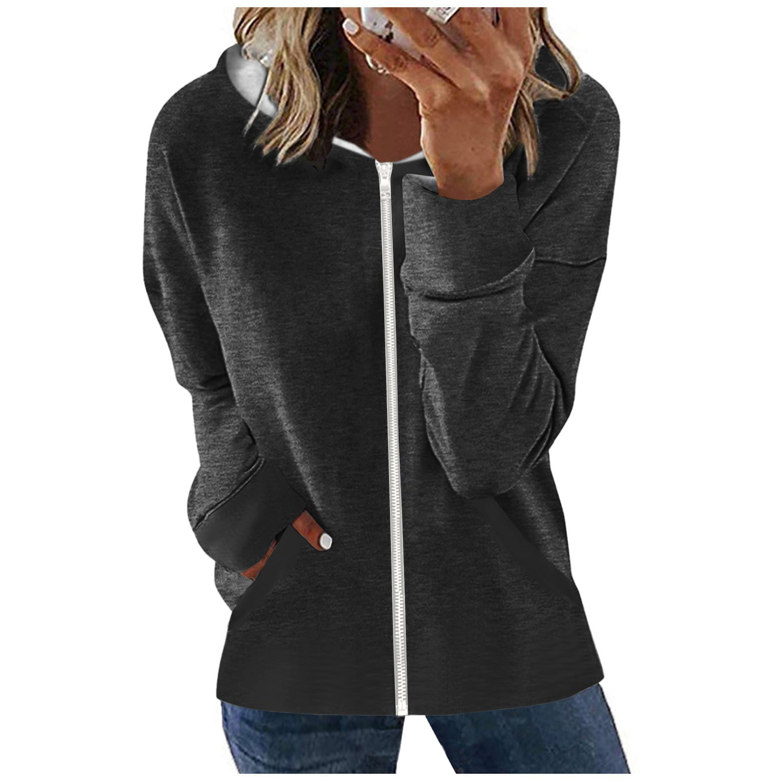 Cool Zip, Hot Look HIMIWAY Hooded Sweatshirt with Zipper Women's Autumn ...