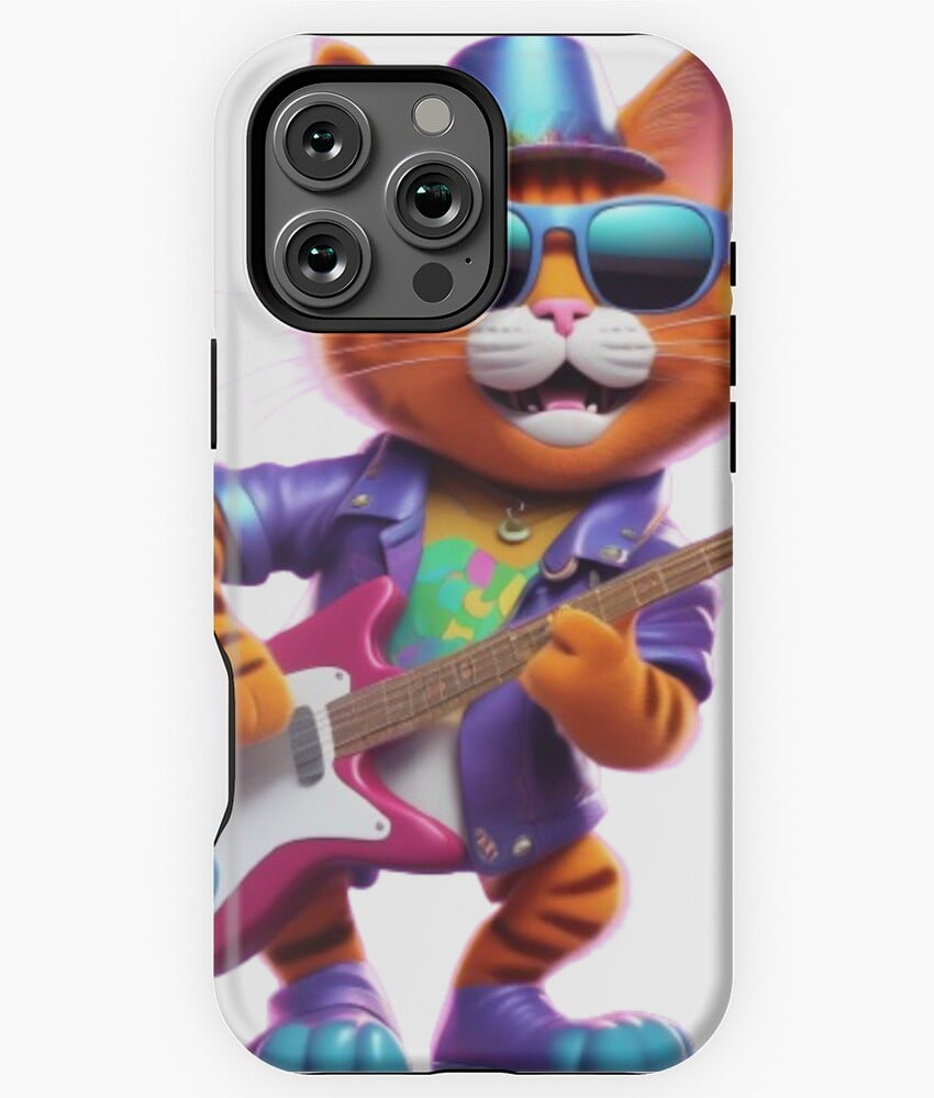Cool and Funky Guitarist Cat Art Phone Case for iPhone 16 15 14 13 12 ...