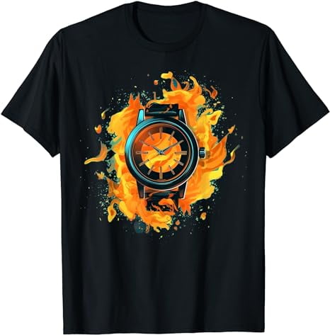 Cool modern Wristwatch Timepiece on Fire and Flames T-Shirt - Walmart.com