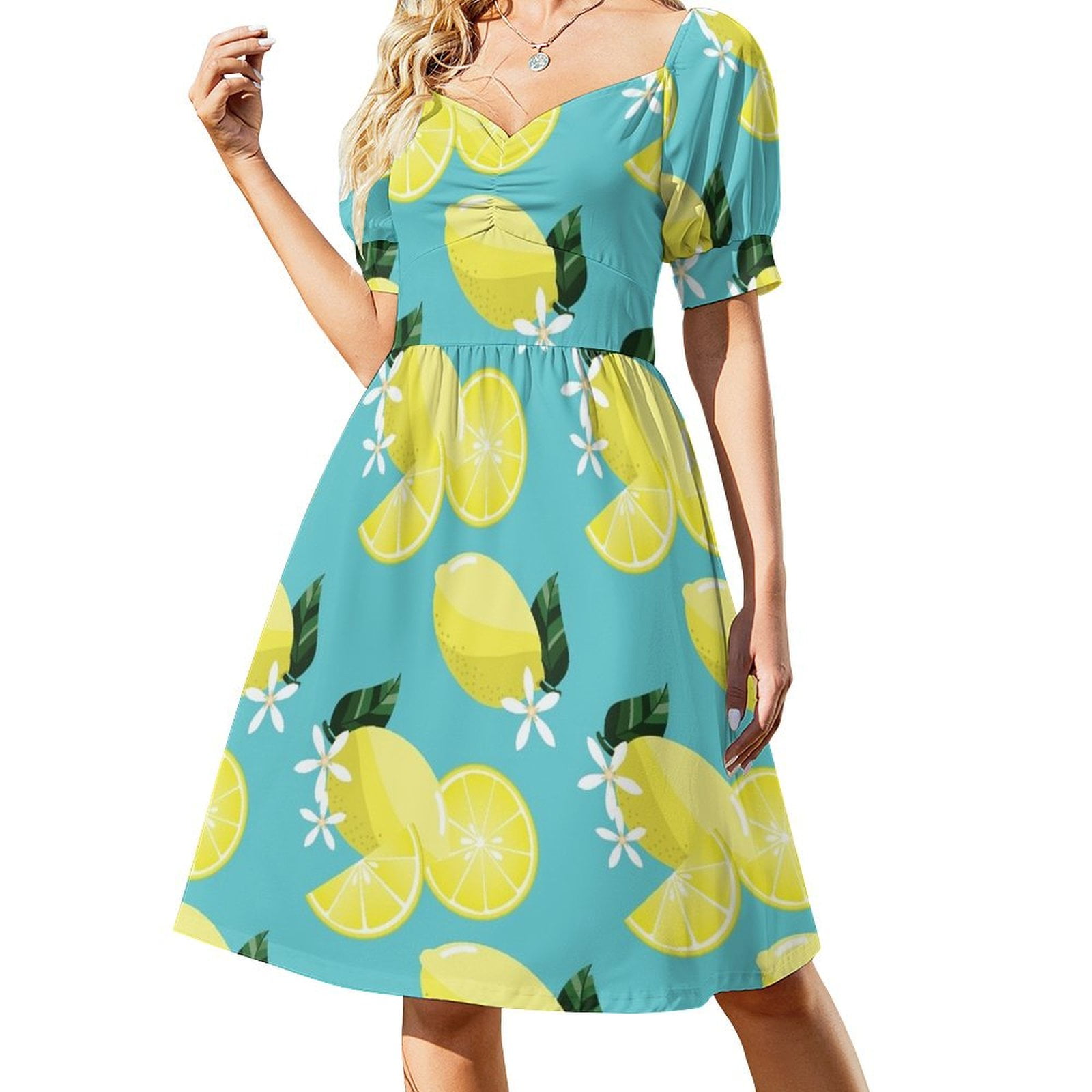 Cool summer lemon pattern Dress prom dress elegant guest wedding dress ...