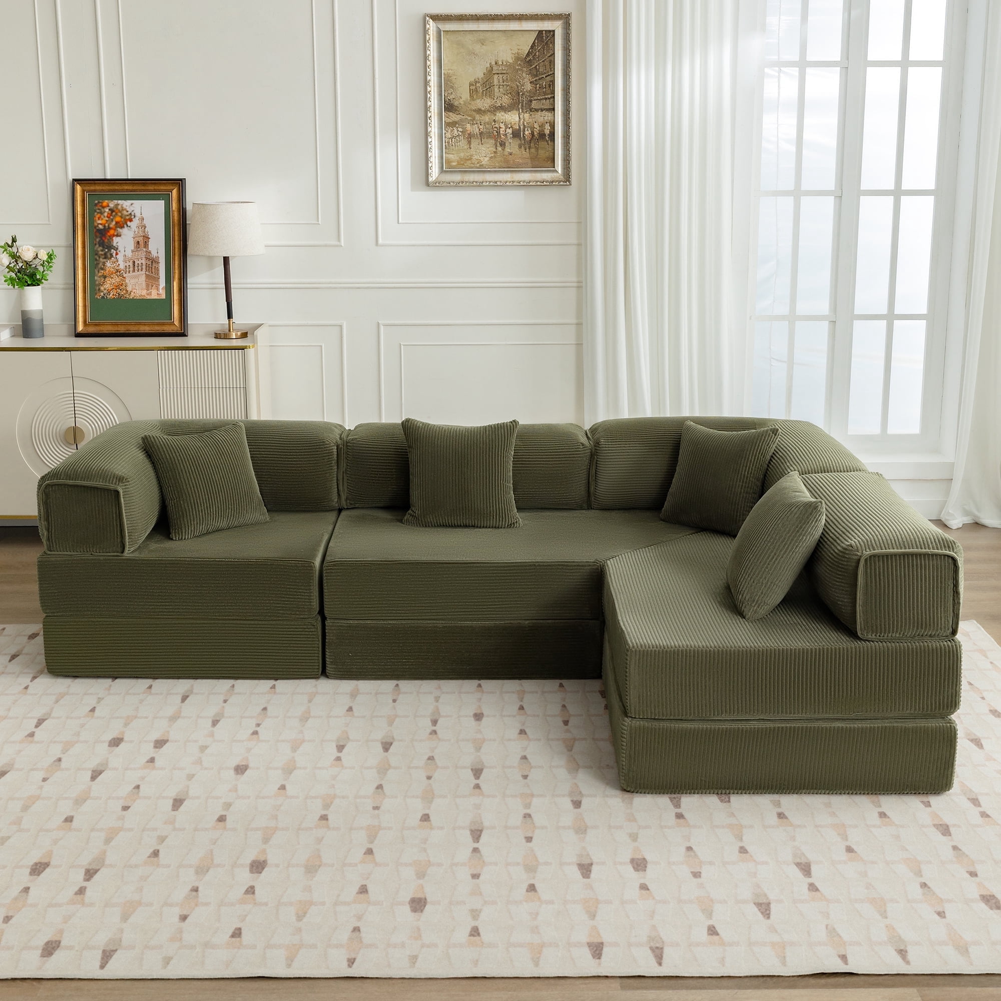COOLHUT 106.3" W Combination Floor Sofa, High Rebound Density Sponge ...
