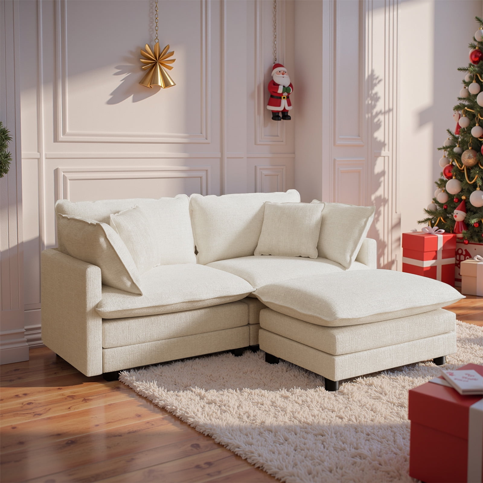 CoolHut L-Shaped Sectional Sofa Couch with 1 Ottoman, 2 Seats Sofa with ...