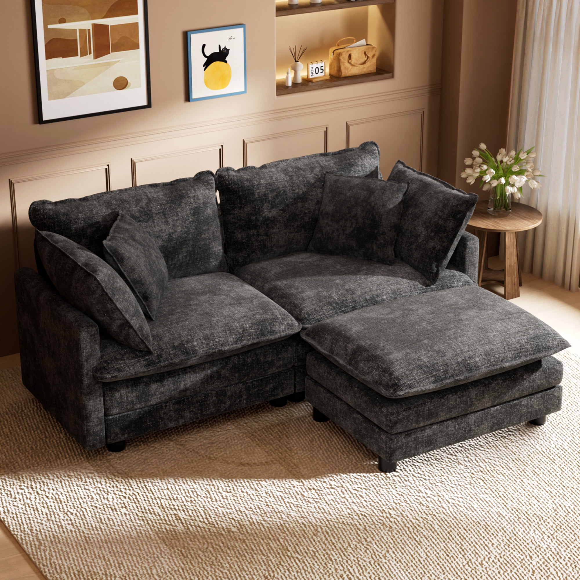 CoolHut L-Shaped Sectional Sofa Couch with 1 Ottoman, 2 Seats Sofa with ...