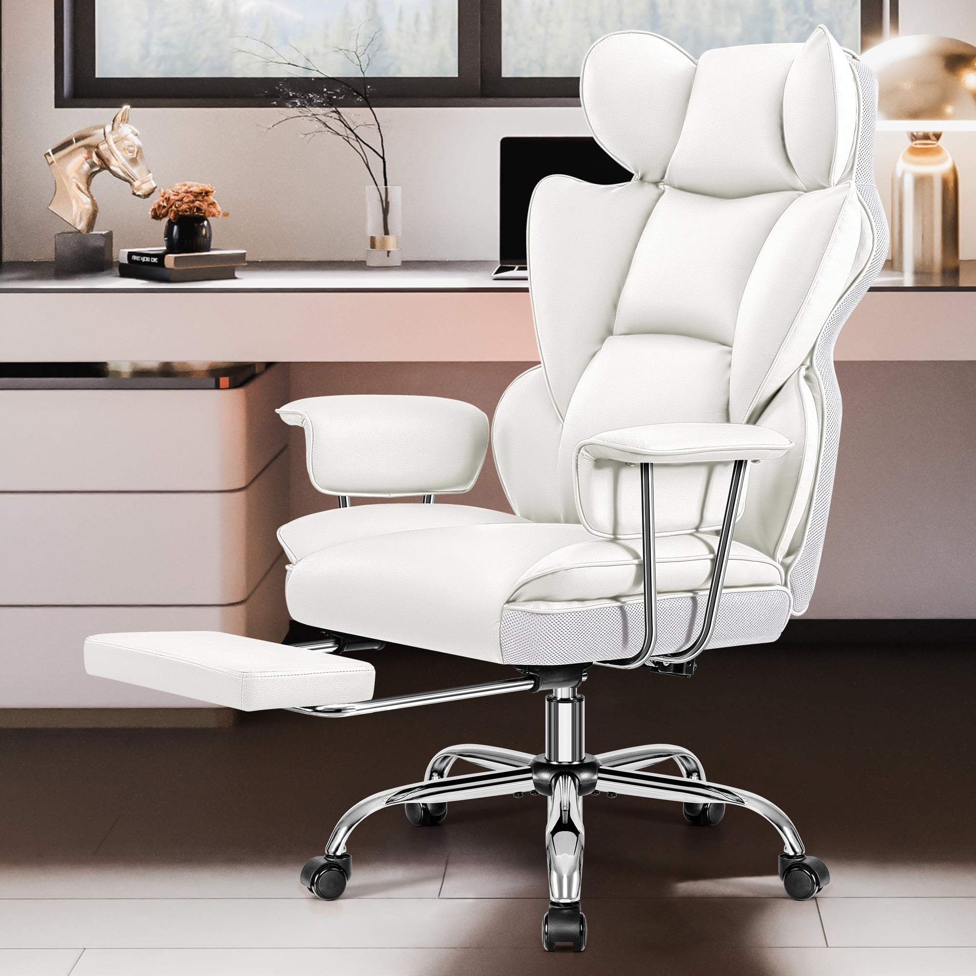 CoolHut Large Executive Leather Office Chair with Footrest, Ergonomic ...