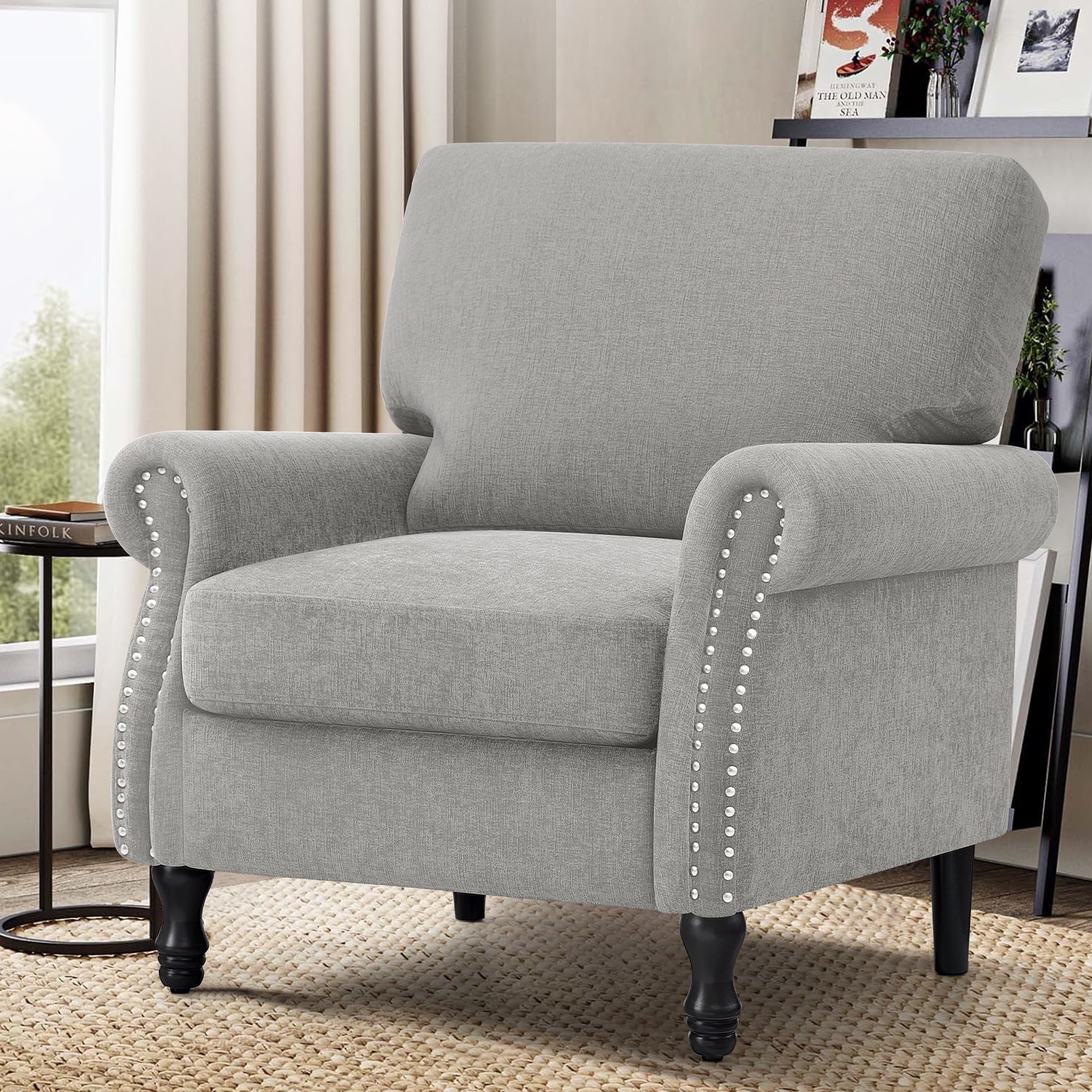 COOLHUT Modern Accent Chair Armchair, Linen Fabric Upholstered Comfy ...