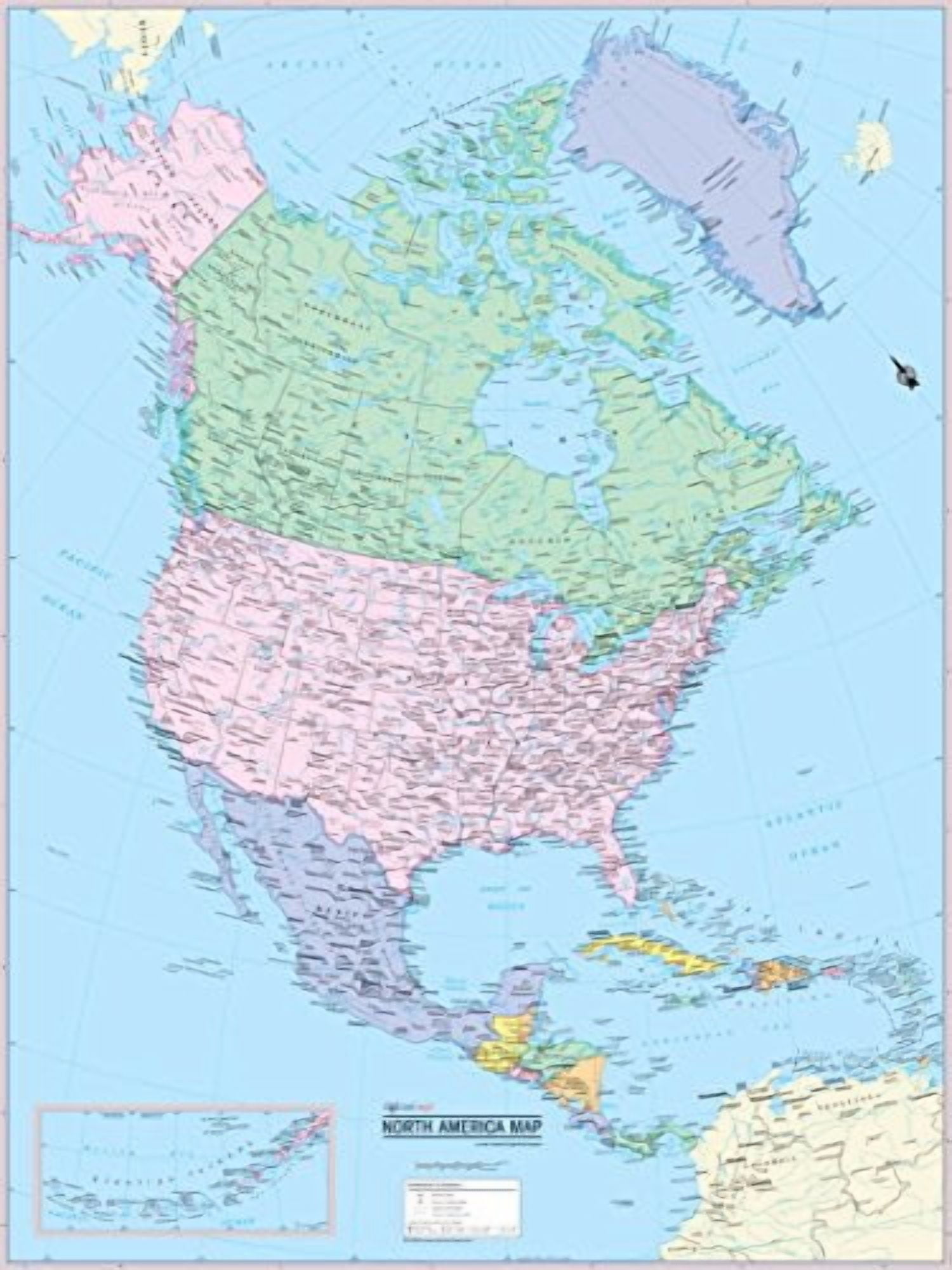 CoolOwlMaps North America Continent Wall Map Poster - Rolled (Laminated ...