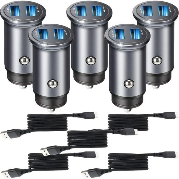 CoolStuff 10 Pack Dual USB Car Charger and Type C Cable Set 24w Fast ...