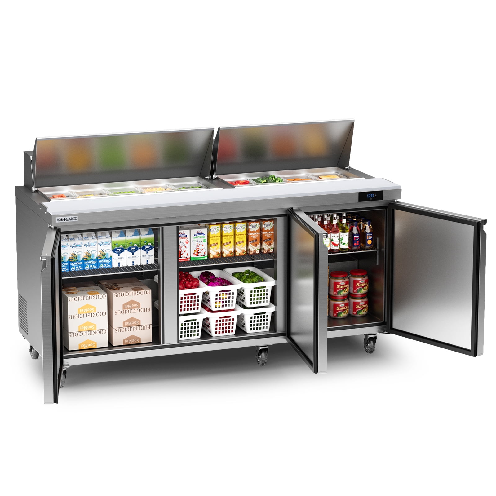 Coolake 72.7'' W Commercial Refrigerator Sandwich Salad Prep Table, 3 ...