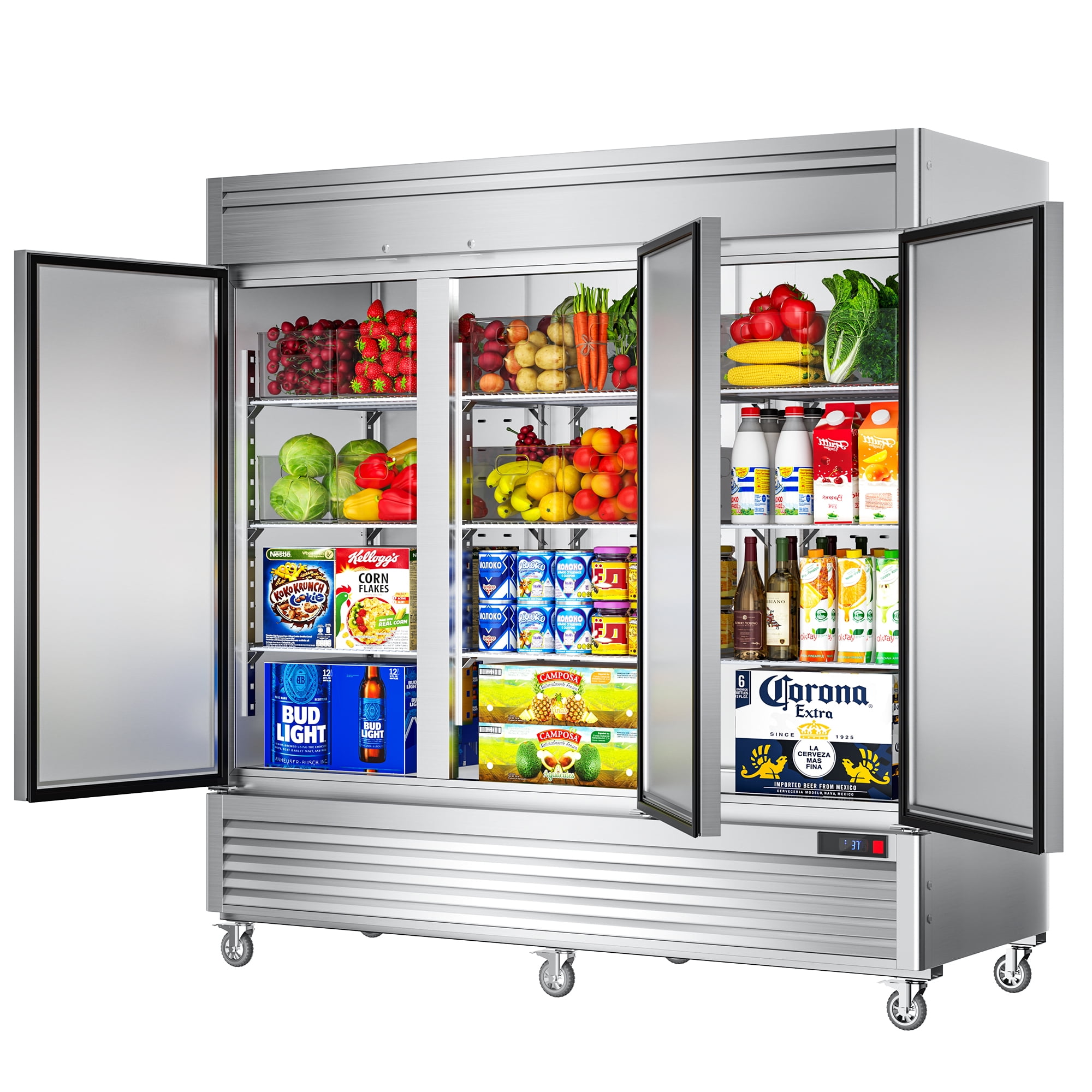 Coolake 82" Width Commercial Refrigerator 3 Solid Doors, 72 Cu.ft ...