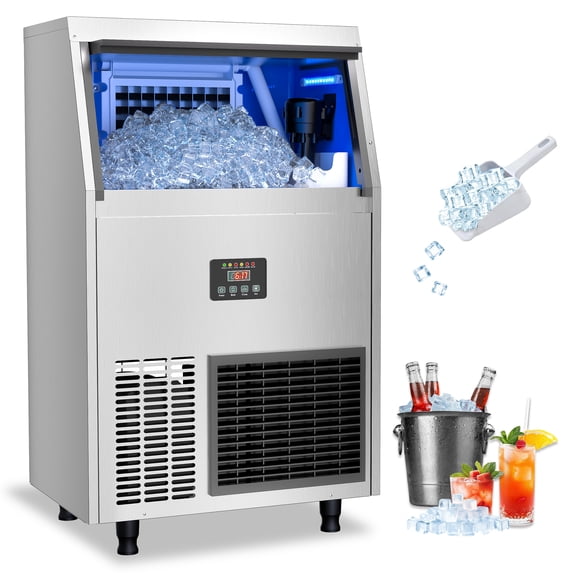Coolake Commercial Ice Maker 200 lbs/24H, Air Cooled Under Counter Ice ...