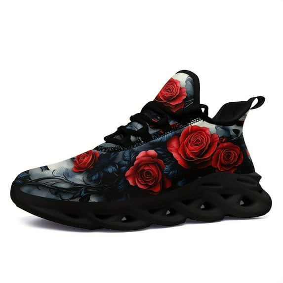 Coolcustomize 2026 New Women's Lace-up Sneakers, Vibrant Red Roses ...