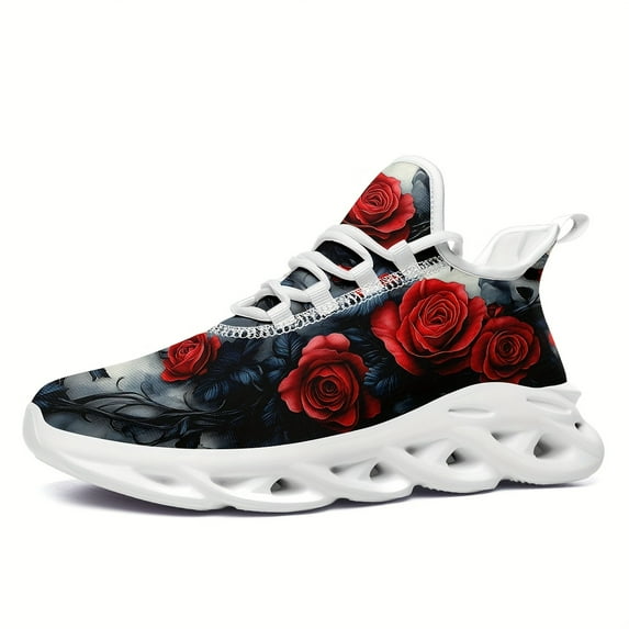 Coolcustomize 2026 New Women's Lace-up Sneakers, Vibrant Red Roses ...