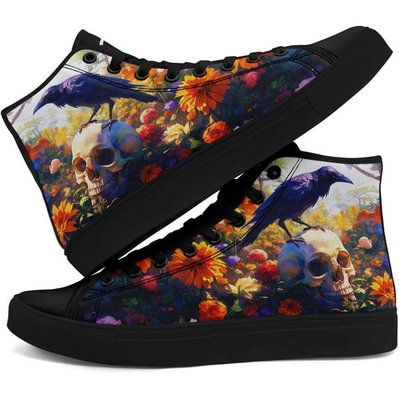 Coolcustomize High Top Canvas Sneakers with Skull Floral, Lightweight ...