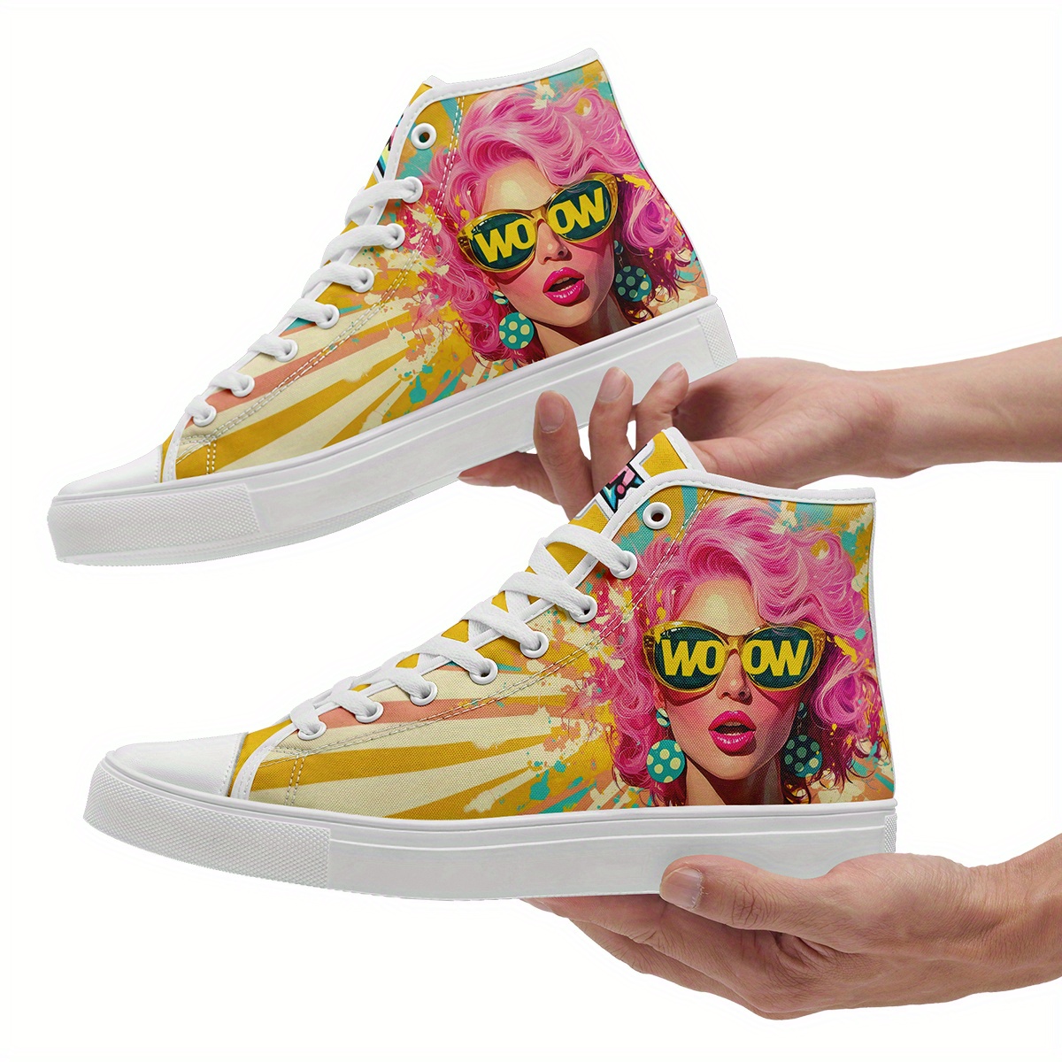 Coolcustomize Men's Bold Pop Art High Top Sneakers - Pink-Haired Girl ...