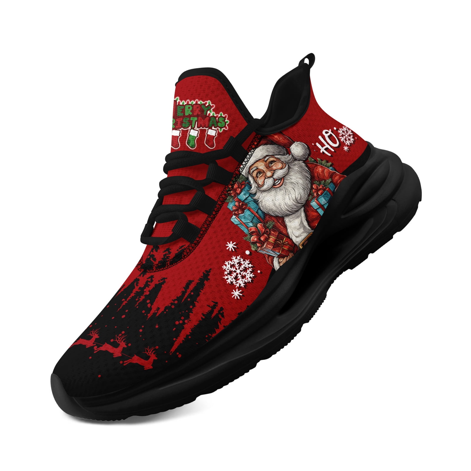 Coolcustomize Men's Christmas Plus Size Sneakers, Red & Black Chunky ...