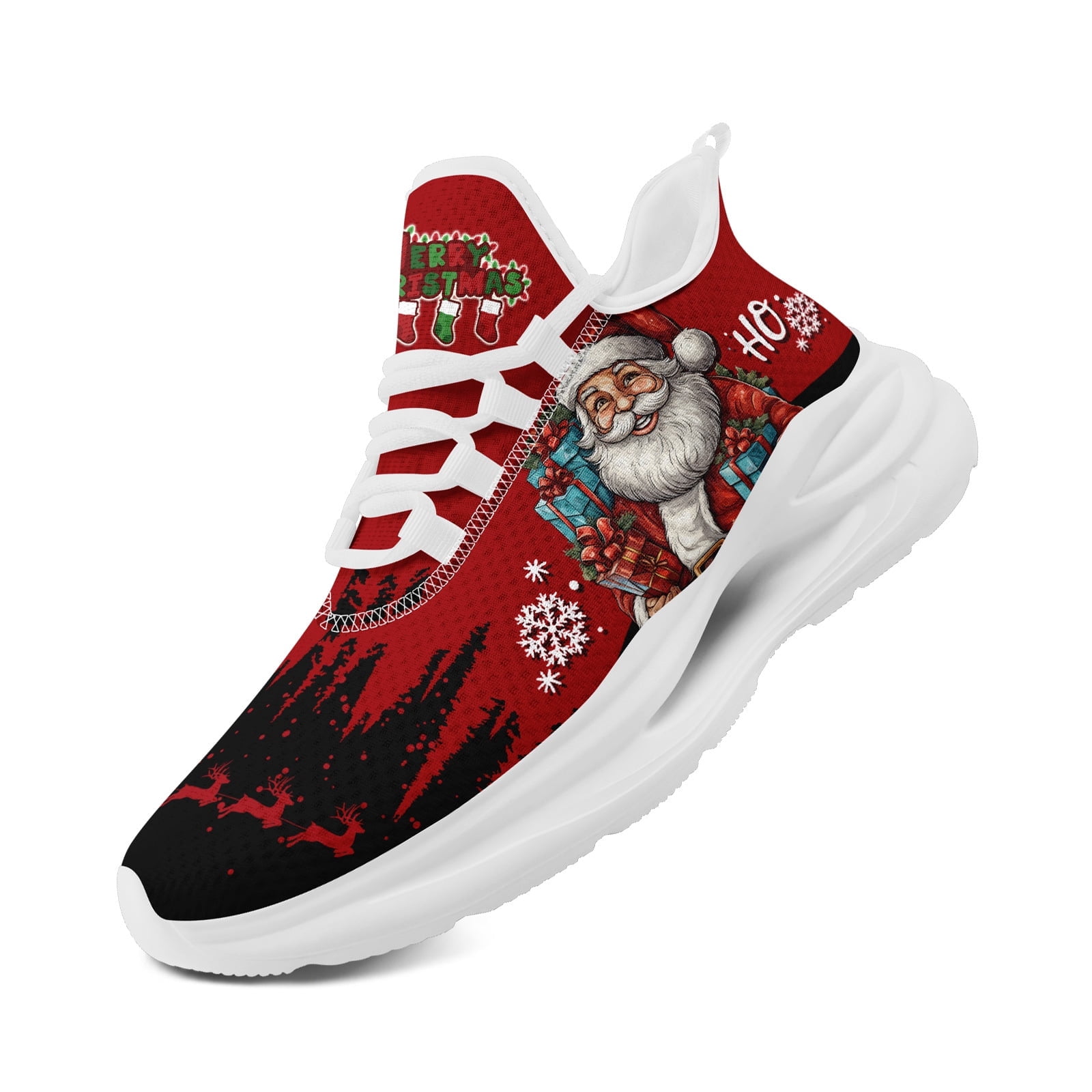 Coolcustomize Men's Christmas Plus Size Sneakers, Red & Black Chunky ...