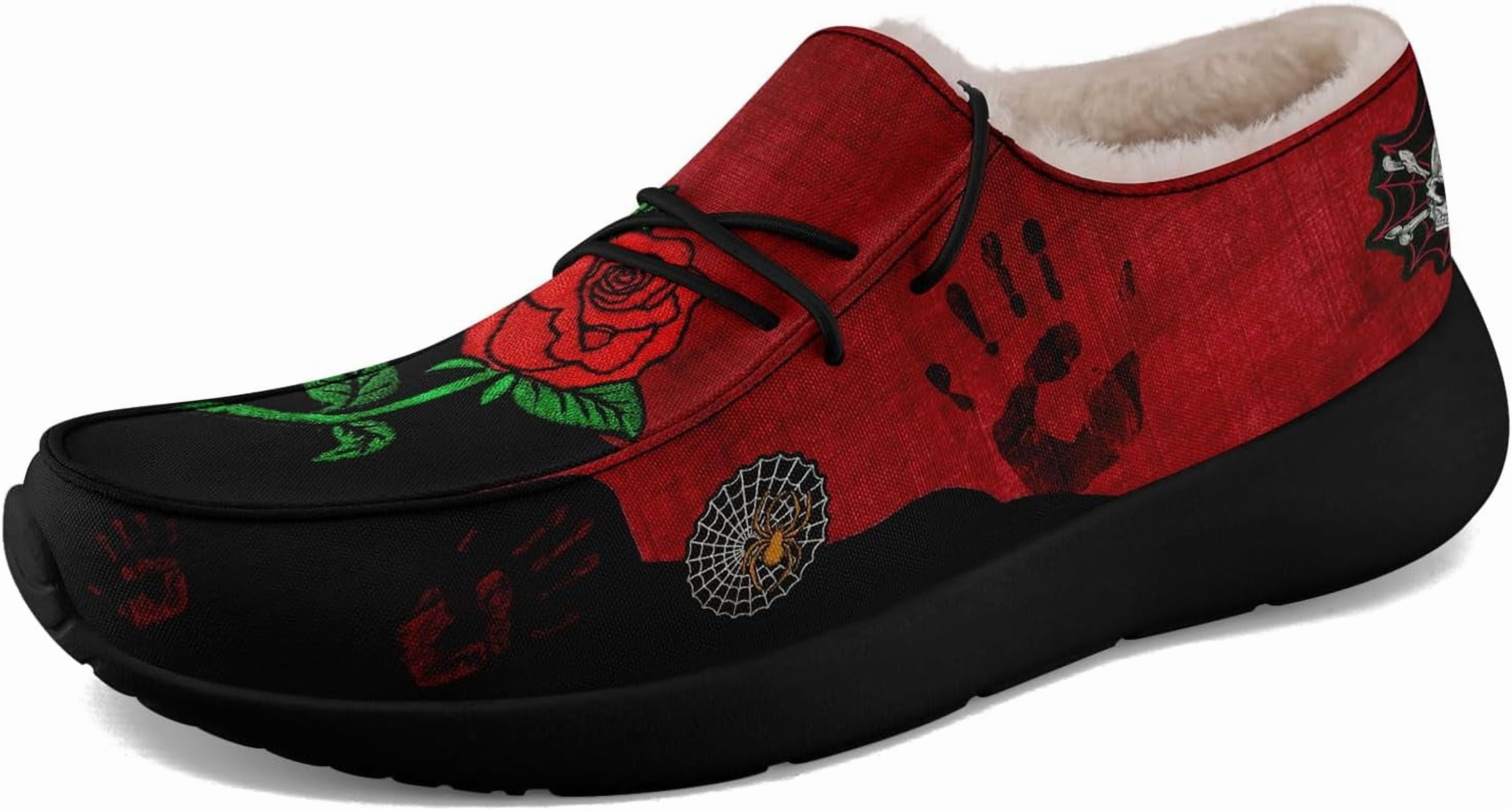 Coolcustomize Men's Gothic Casual Loafers, Skull Canvas Fur Lined Slip ...