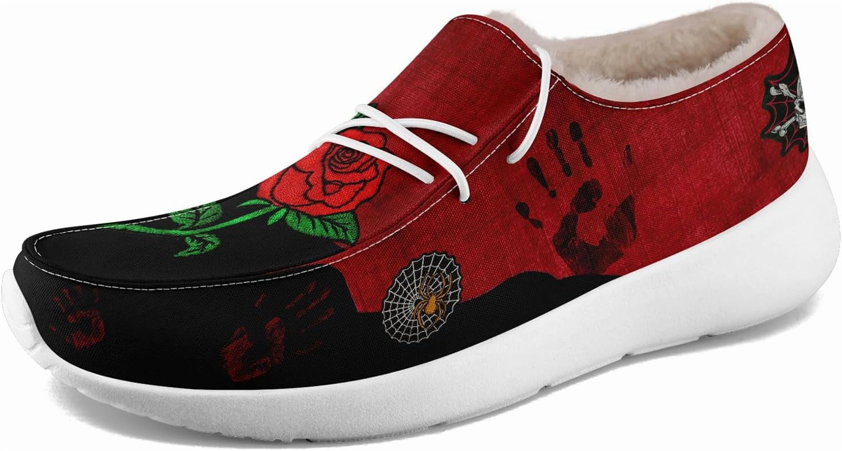 Coolcustomize Men's Gothic Casual Loafers, Skull Canvas Fur Lined Slip ...