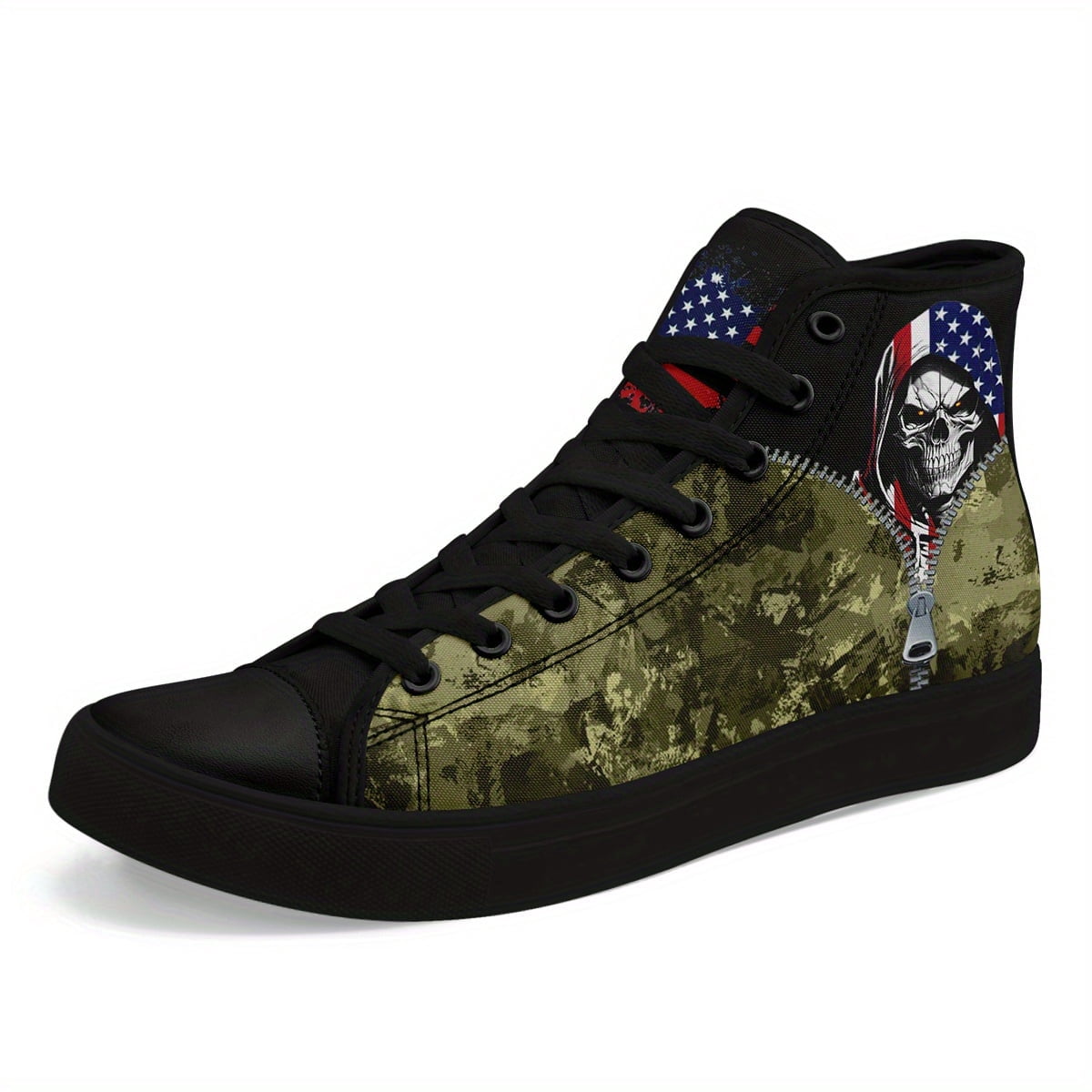 Coolcustomize Men's Gothic High-Top Sneakers with American Flag & Skull ...