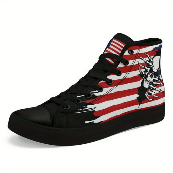 Coolcustomize Men's Gothic High-Top Sneakers - American Flag & Skull ...