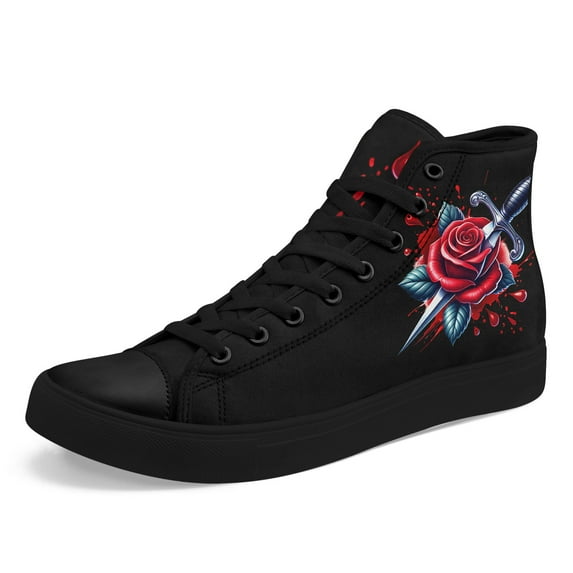 Coolcustomize Men's Gothic Rose & Dagger Print Lace-Up Ankle Boots ...