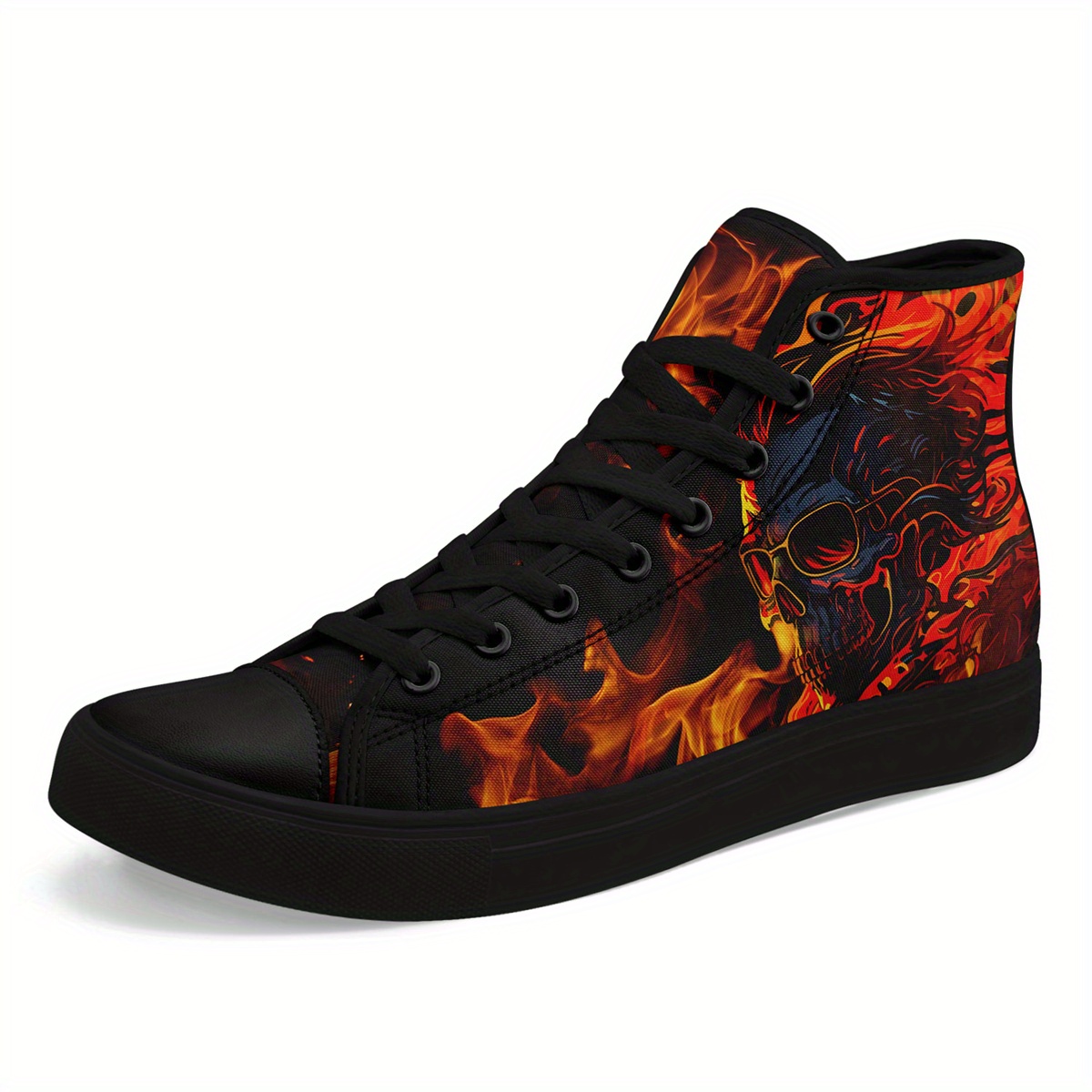 Coolcustomize Men's Gothic Skull & Flames High-Top Sneakers - Punk ...
