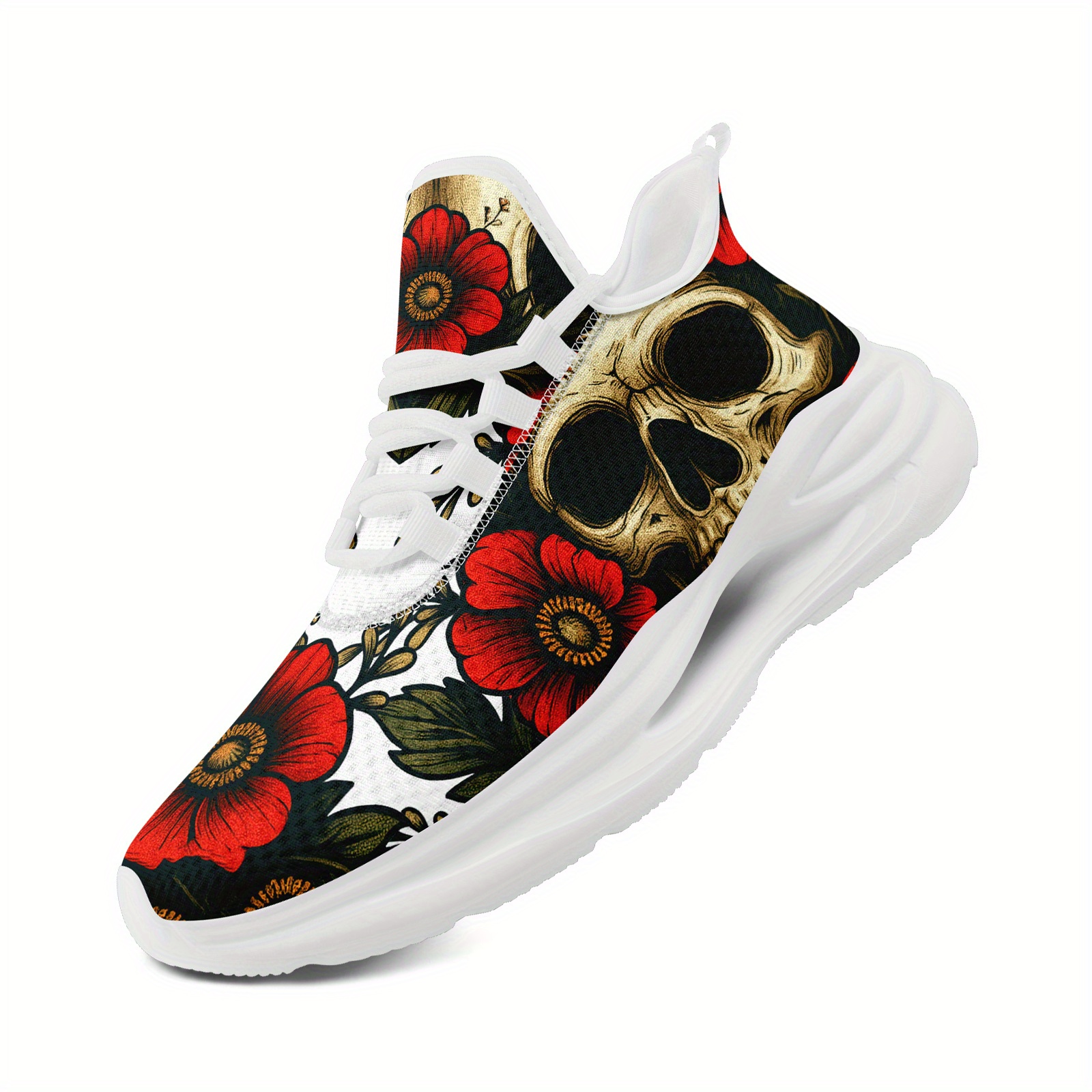 Coolcustomize Men's Gothic Skull & Floral Print Sneakers - Chunky Sole ...