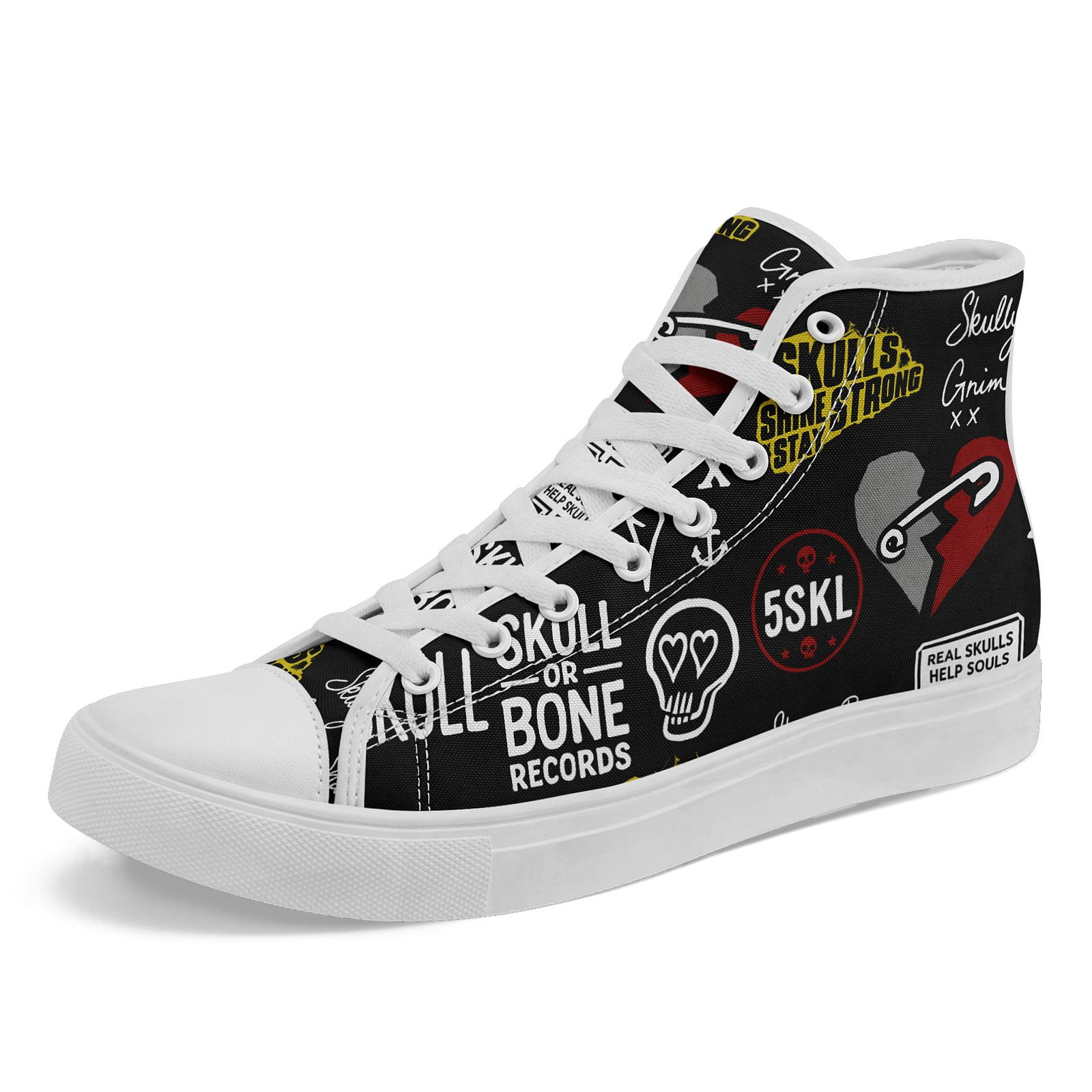 Coolcustomize Men's Gothic Skull High-Top Sneakers - Plus Size Lace-Up ...