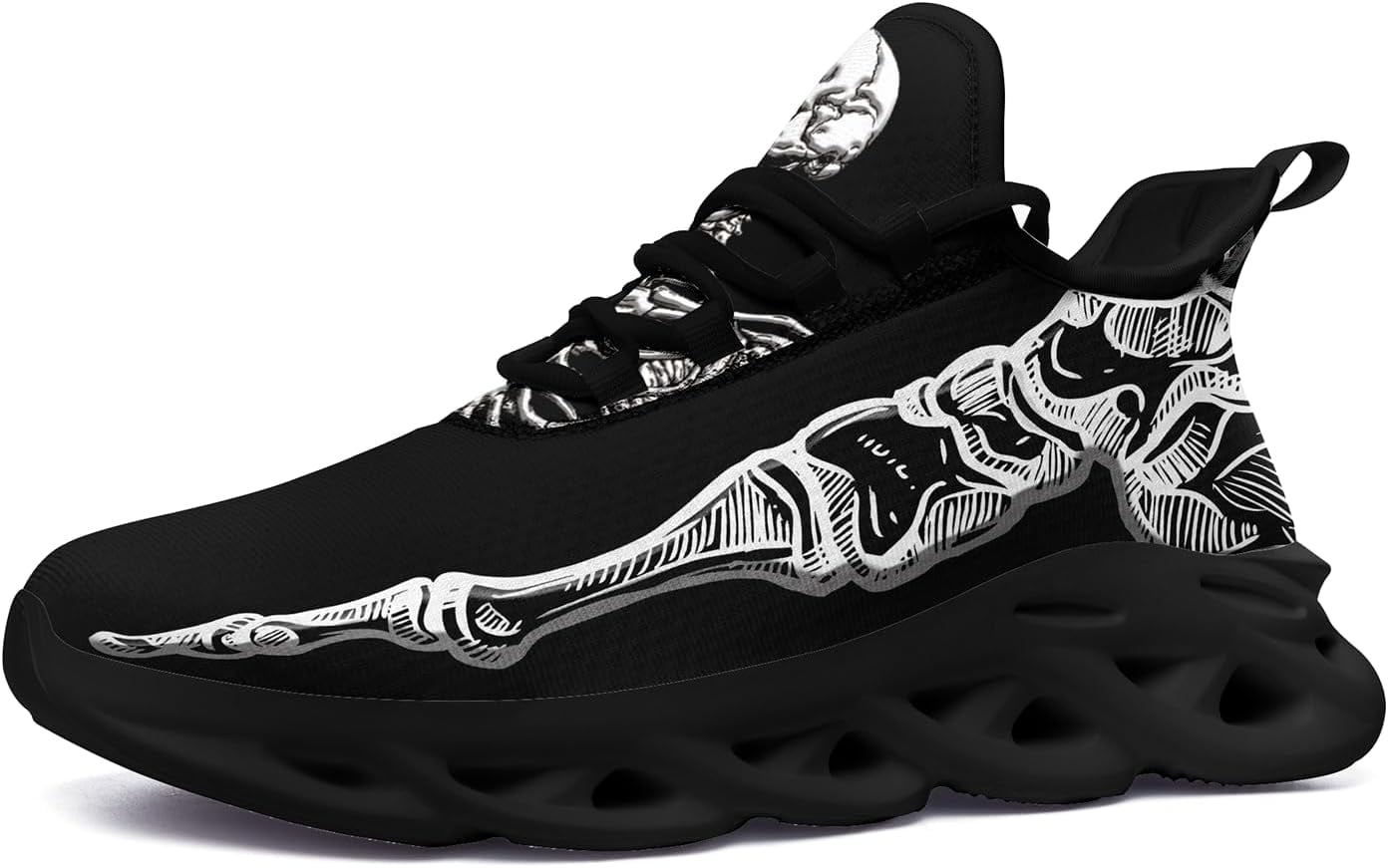Coolcustomize Men's Gothic Skull Running Shoes, Punk Rock Breathable ...
