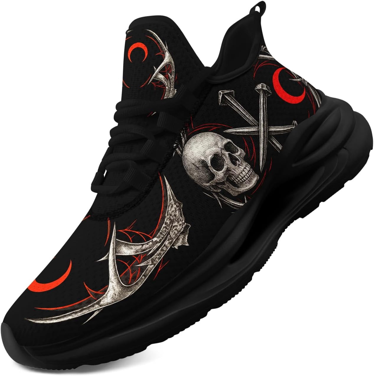 Coolcustomize Men's Gothic Skull Sneakers – Breathable Mesh Trail ...