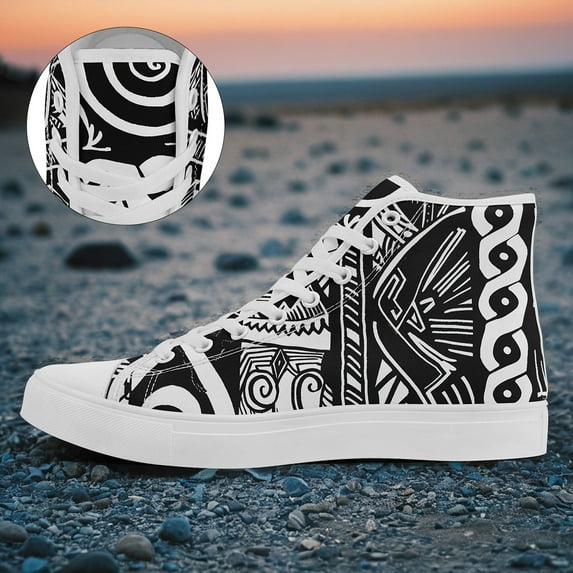 Coolcustomize Men's High-top Ethnic Style Sneakers, Trendy Black ...