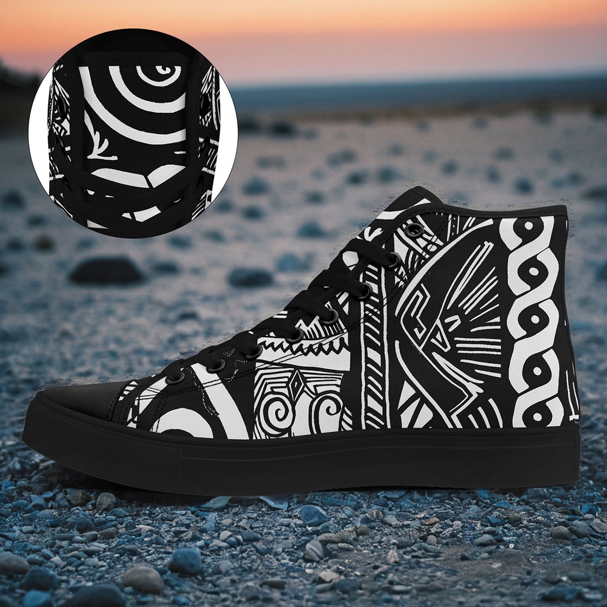 Coolcustomize Men's High-top Ethnic Style Sneakers, Trendy Black ...