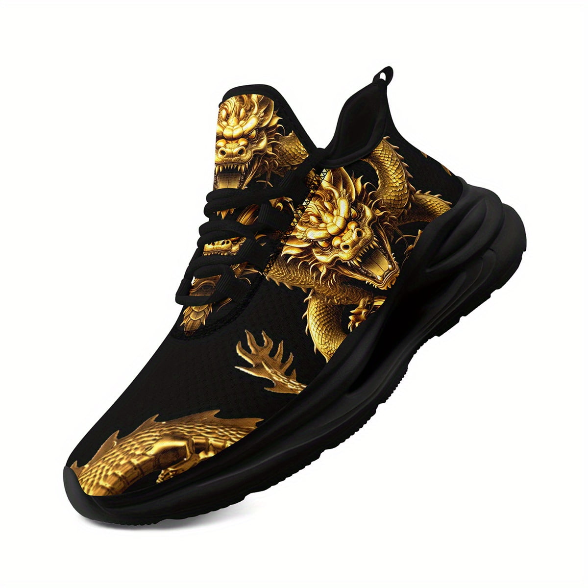 Coolcustomize Men's Plus Size Golden Dragon Print Sneakers - Inspired ...