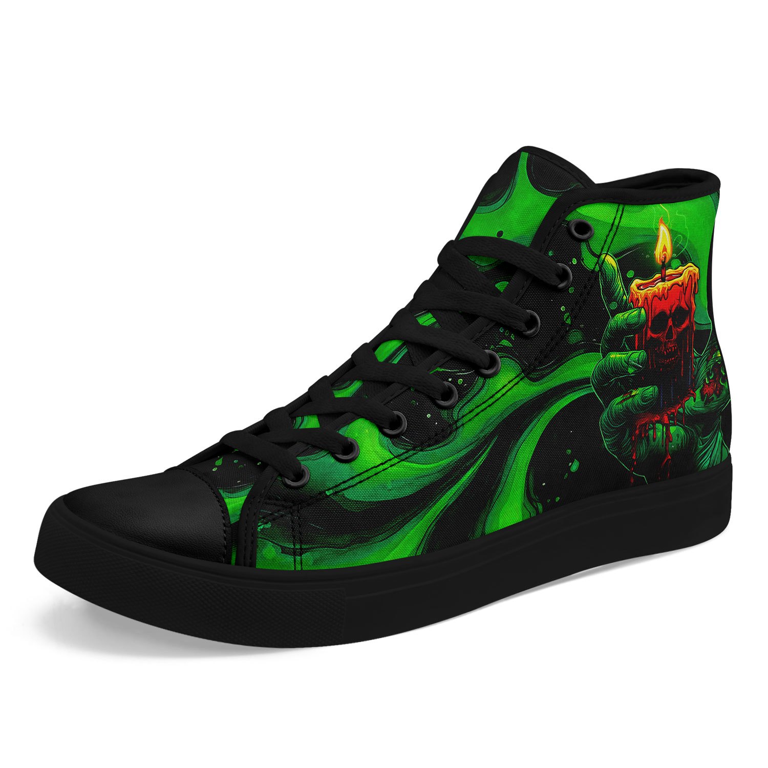 Coolcustomize Men's Plus Size Gothic High-Top Sneakers, Skull & Candle ...