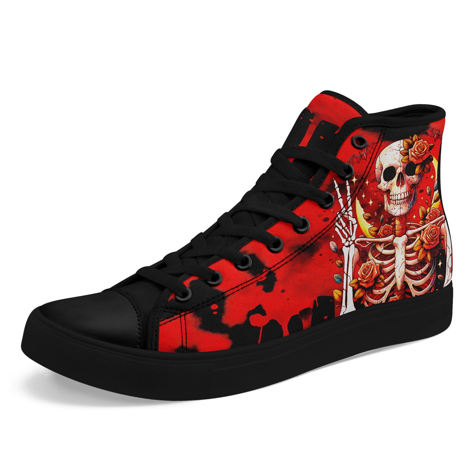 Coolcustomize Men's Plus Size Gothic Skeleton Sneakers - Red Skull ...