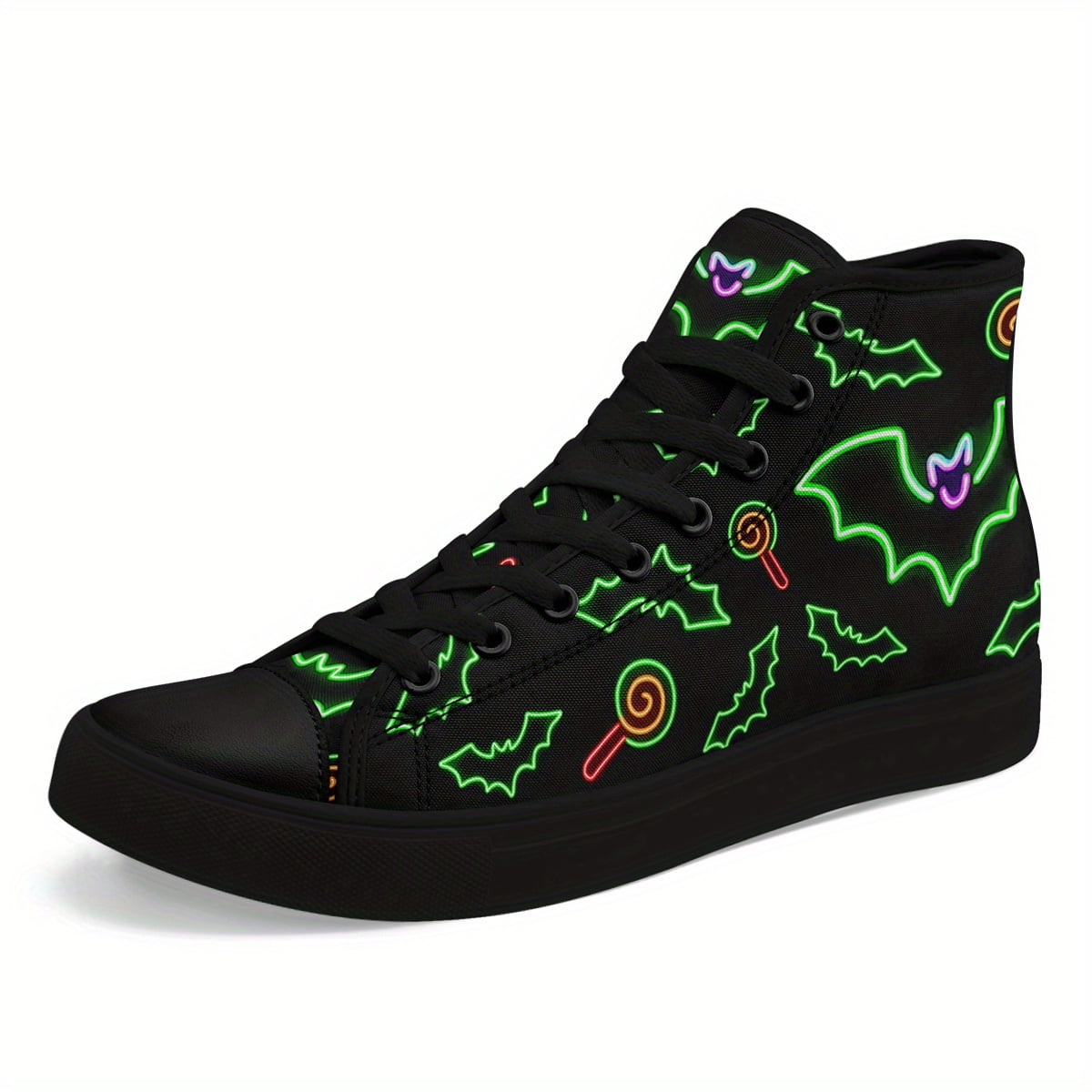 Coolcustomize Men's Plus Size Halloween Shoes - Neon Green Bat Graphic ...