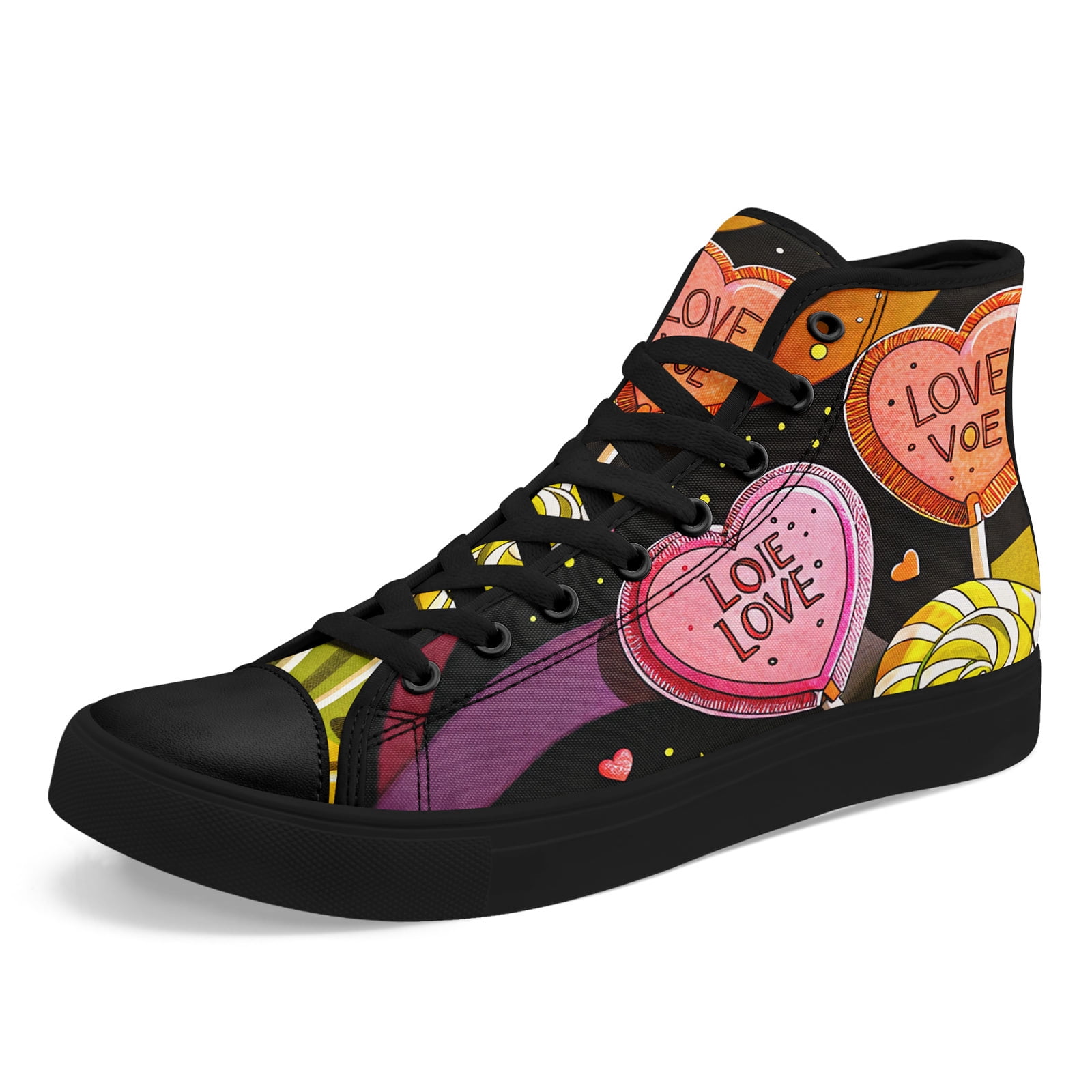 Coolcustomize Men's Plus Size High-Top Canvas Shoes | Candy Heart LOVE ...