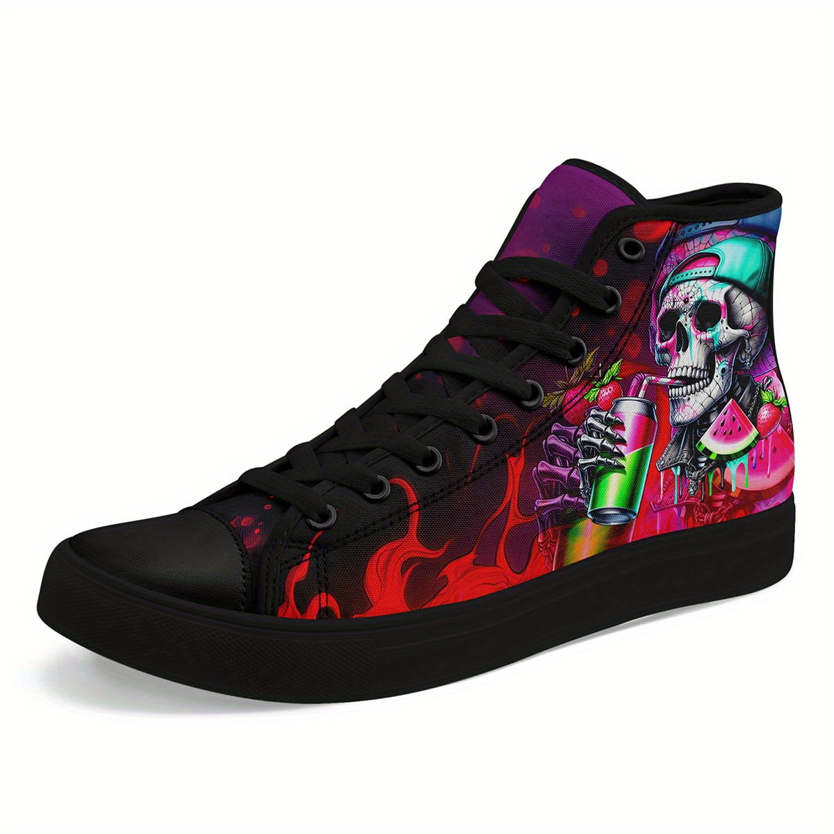 Coolcustomize Men's Plus Size Skull & Colorful Flames Graffiti High-top ...