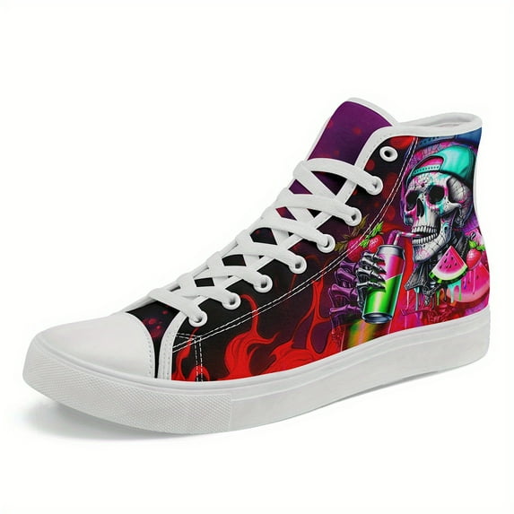 Coolcustomize Men's Plus Size Skull & Colorful Flames Graffiti High-top ...